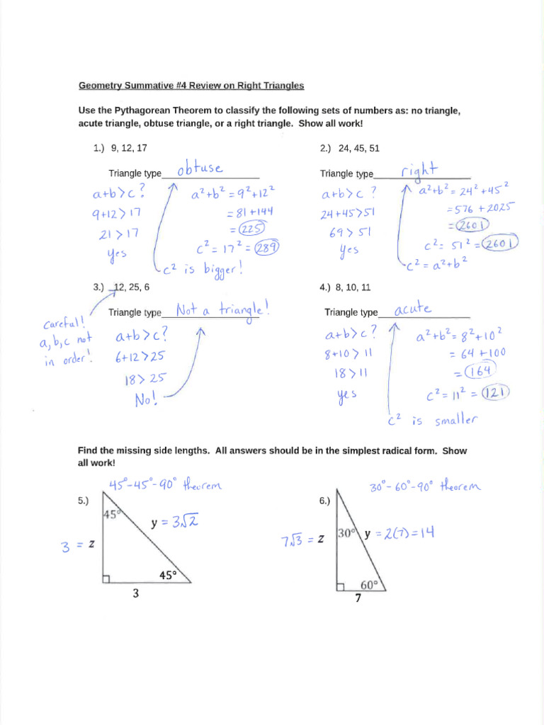 Triangle Summative Review Answer Key | PDF