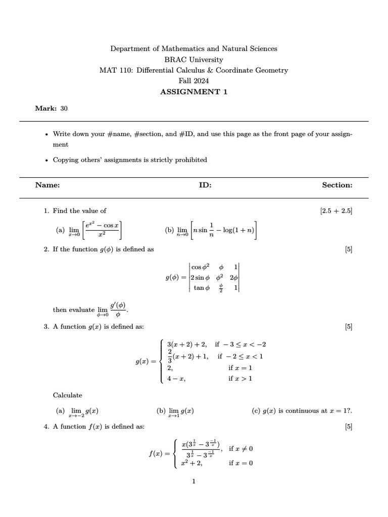 Assignment 1 Fall24 Mat110 | PDF | Function (Mathematics) | Functions And Mappings