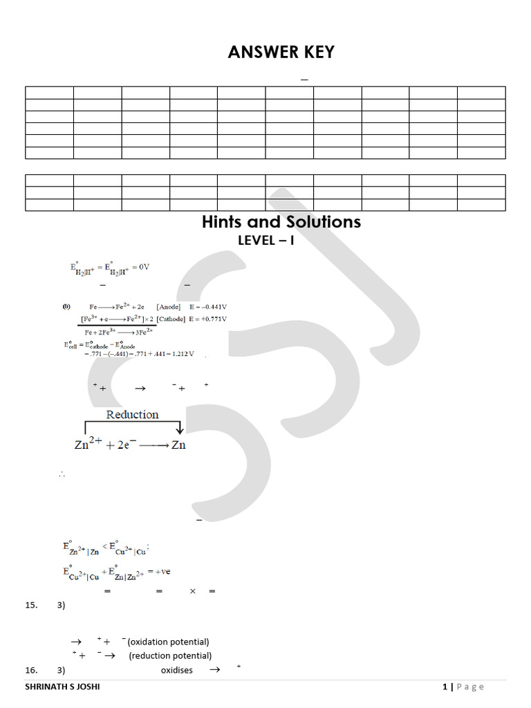 Electrochemistry Key Ans | PDF | Redox | Anode