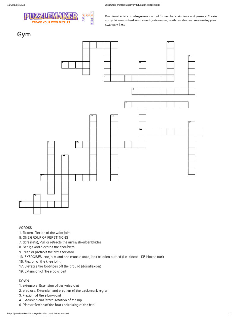 Criss Cross Puzzle _ Discovery Education Puzzlemaker | PDF | Anatomical ...