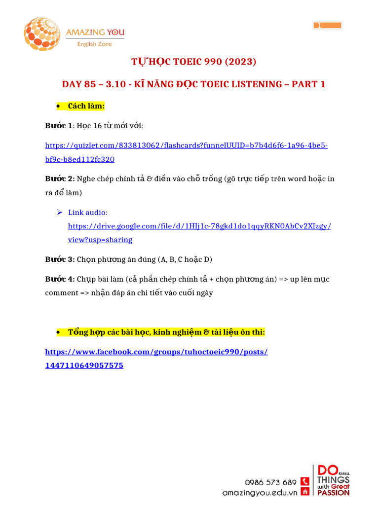 Day 85 - 3.10 - TOEIC Listening Part 1 | PDF
