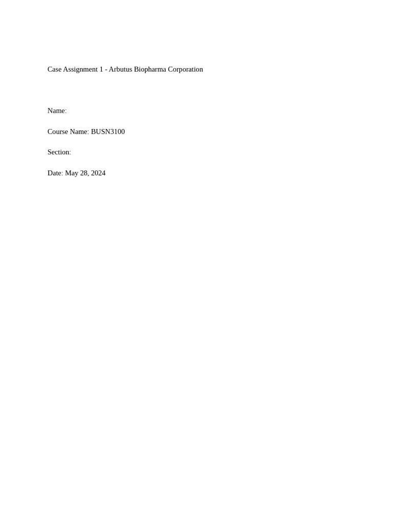 Case Assignment 1 - Arbutus Biopharma Corporation | PDF | Governance | Economies