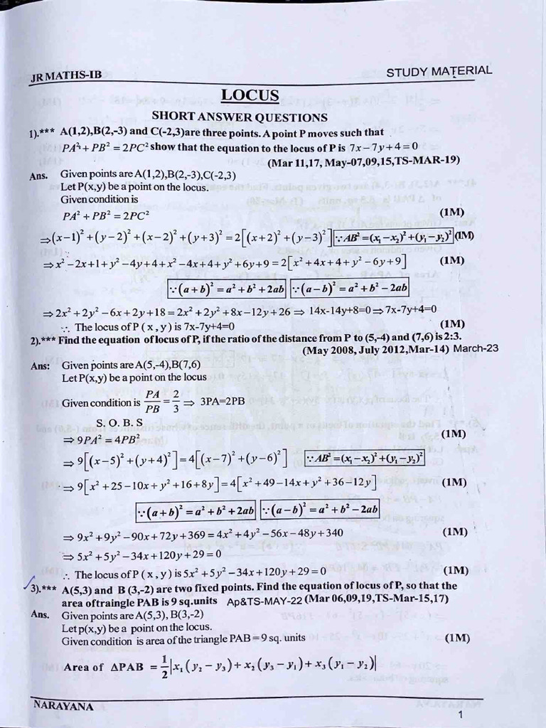 Maths Ip Locus & Transformation of Axis & Straight Lines | PDF ...
