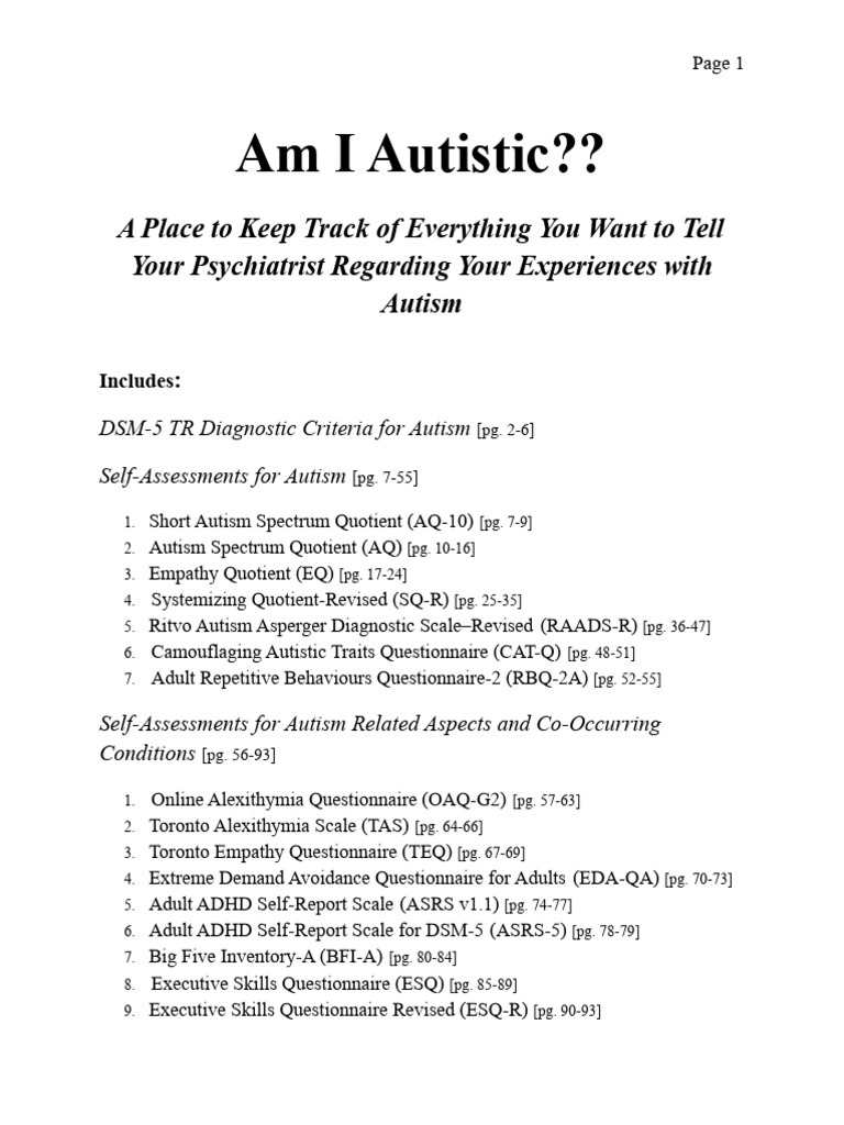 Am I Autistic-- Diagnostic Criteria, Autism Tests, Related Tests BLANK ...