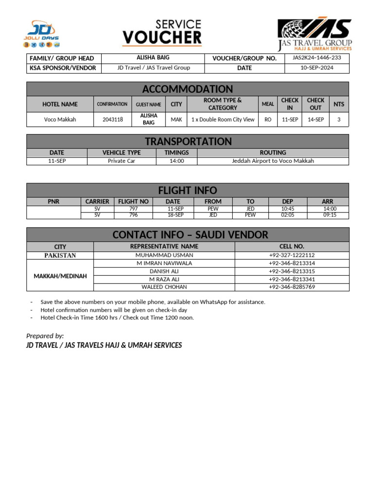 Service Voucher - Alisha Baig | PDF | Mecca | Hajj
