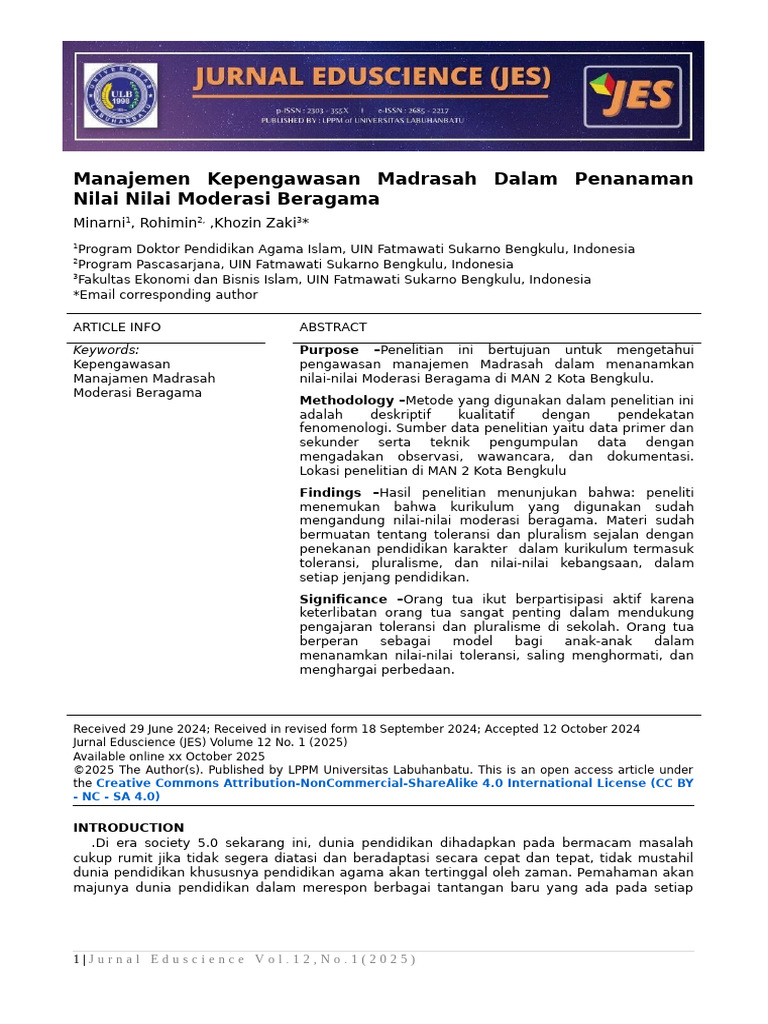 Artikel Minarni Template JES 2025 | PDF