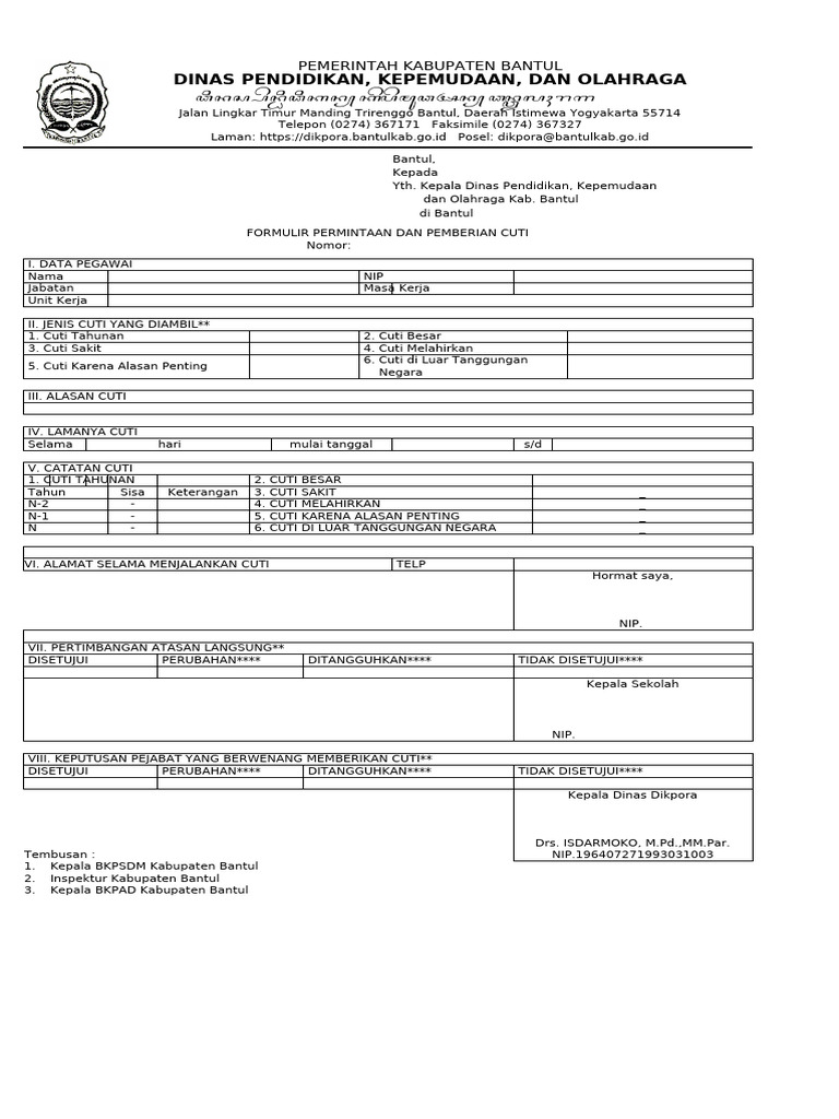 FORM CUTI KOSONG | PDF