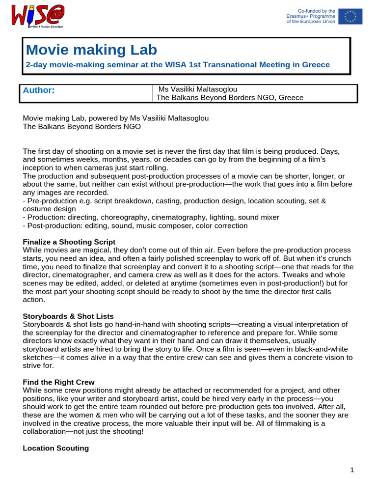 Wisa - Movie Making Lab Manual | PDF | Filmmaking | Microphone