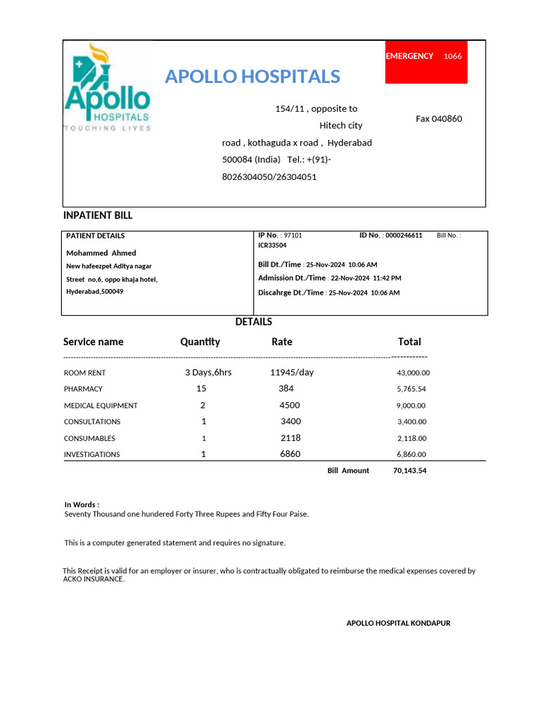 Medical-Bill Form (22-11-2024) (1) | PDF | Public Services | Medicine