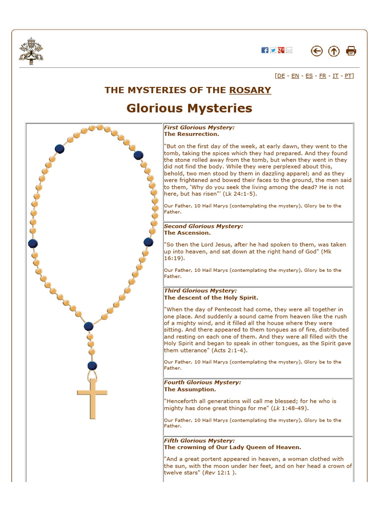 Glorious Mysteries of the Rosary Guide | PDF | Lord's Prayer ...