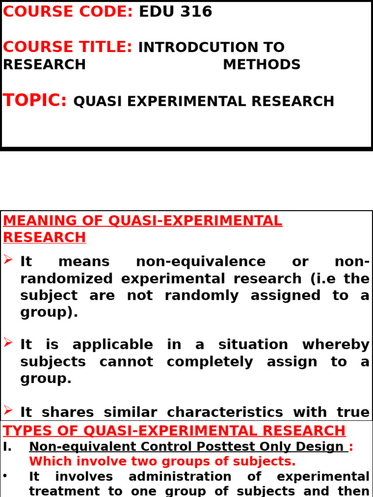 Understanding Quasi-Experimental Research | PDF | Research Methods | Statistical Theory