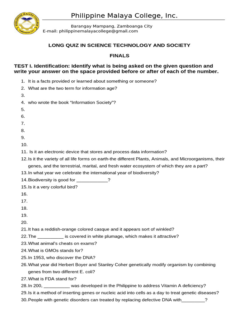 Science Technology and Society Finals Quiz | PDF