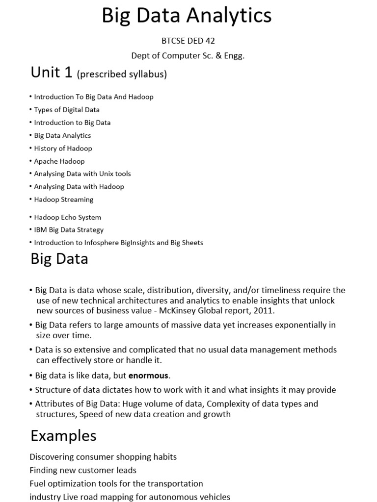 Big Data Analytics - Lecture Slides | PDF | Apache Hadoop | Map Reduce