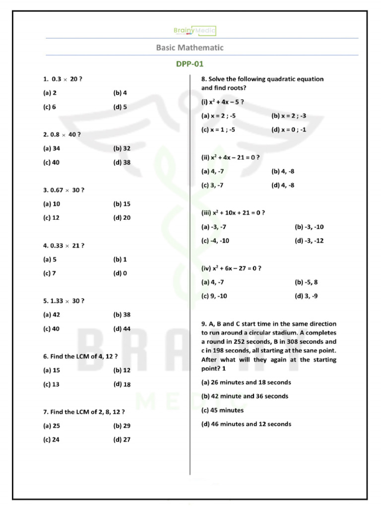Basic Math DPP 1 | PDF