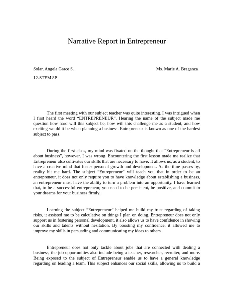 Narrative Report in Entrepreneur | PDF | Entrepreneurship | Learning