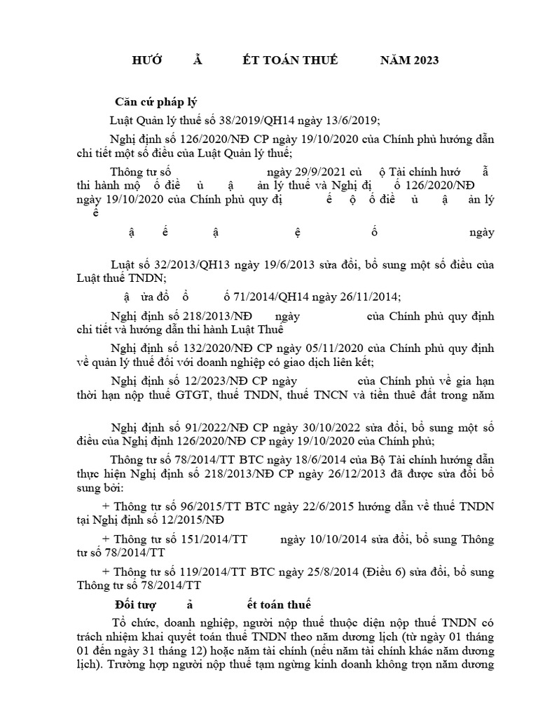 HUONG DAN QUYET TOAN THUE TNDN 2023 | PDF