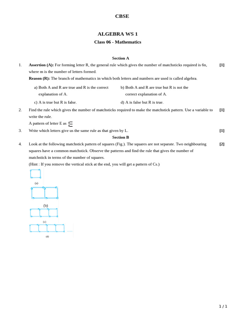 Class 6 Algebra Worksheet | PDF