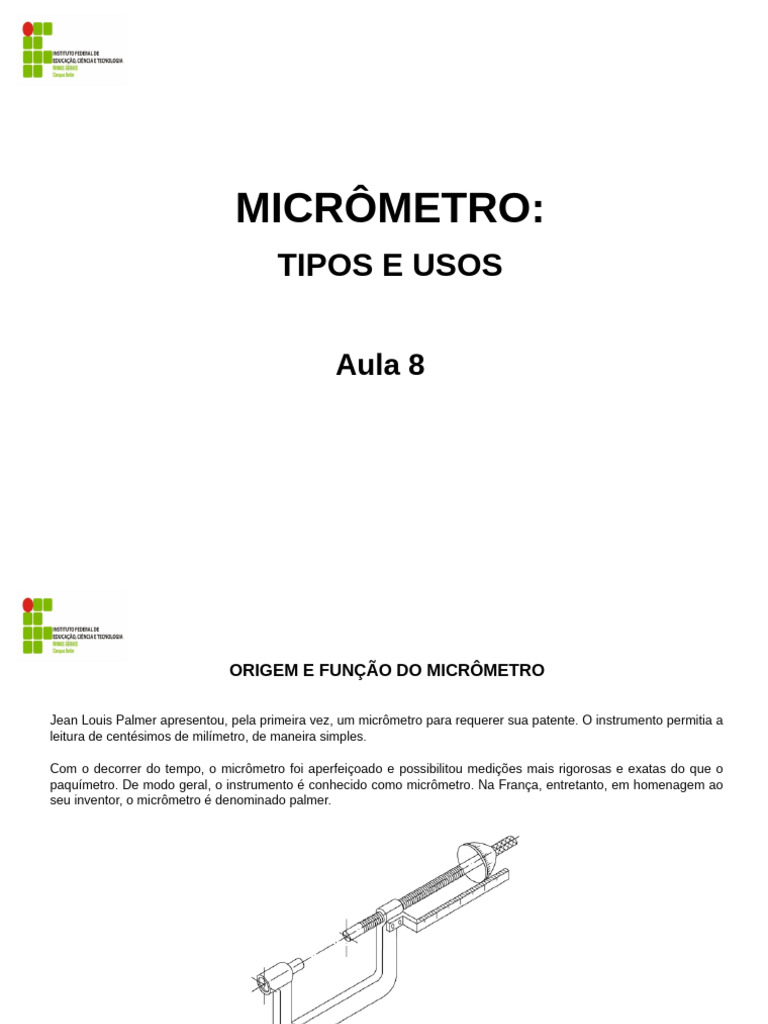 Aula 08 - Micrometro - Tipos e Usos | PDF