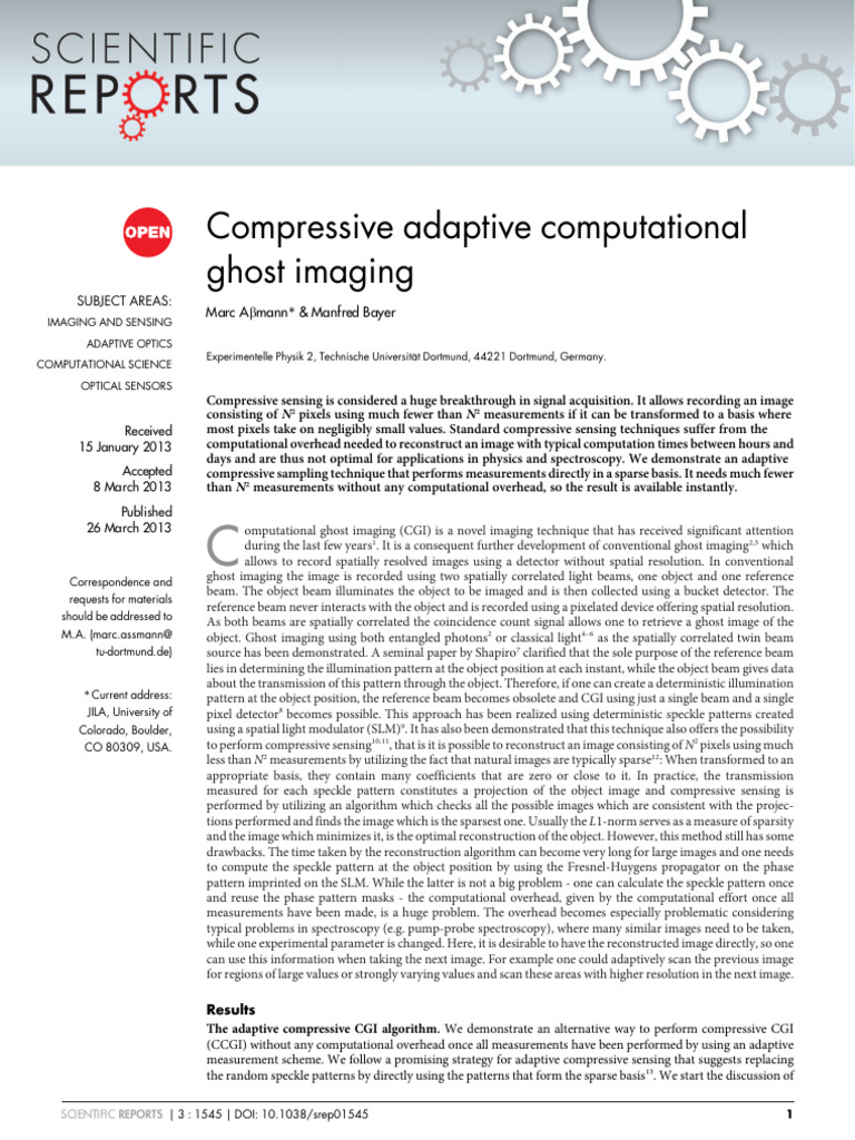 Abetamann - Bayer - 2013 - Compressive Adaptive Computational Ghost Imaging | PDF | Wavelet ...