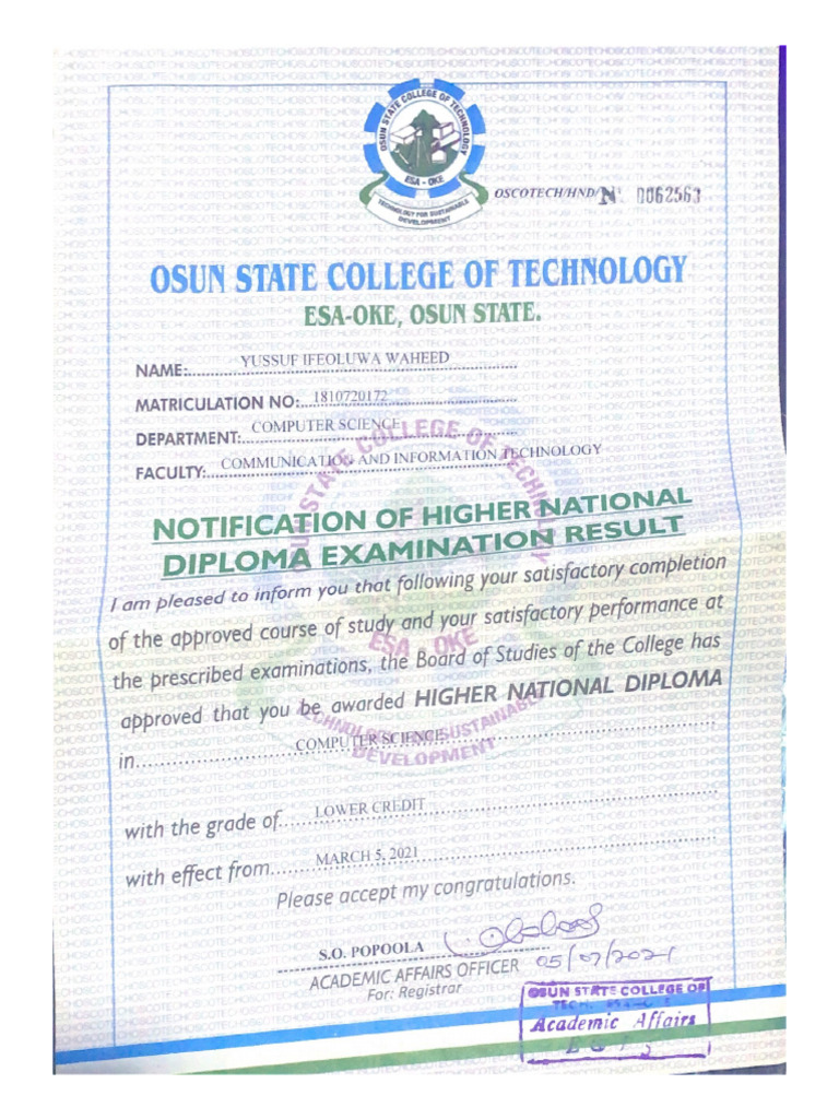 Osun State College of Technology | PDF