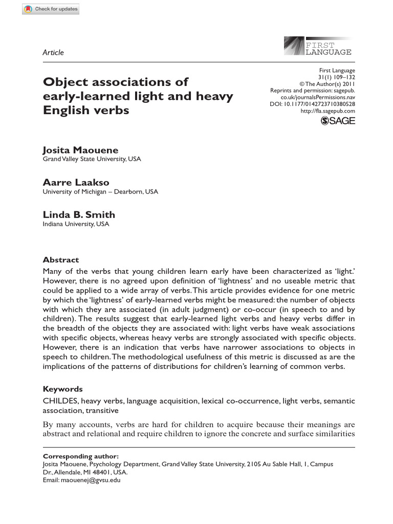 Object associations of early-learned light and heavy English verbs | PDF | Noun | Verb