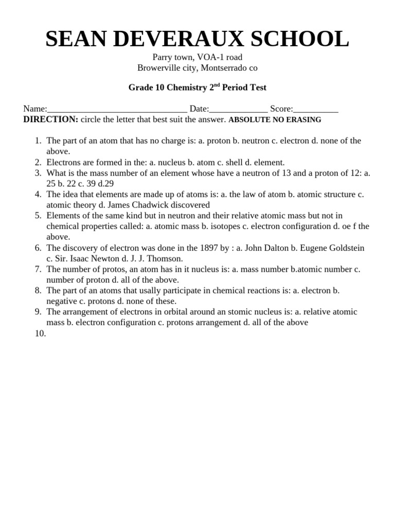 Grade 10 Test | PDF