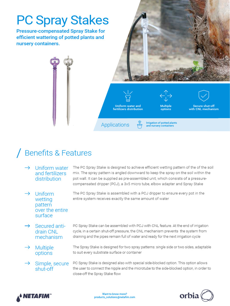 Netafim PC Spray Stakes | PDF | Irrigation | Filtration