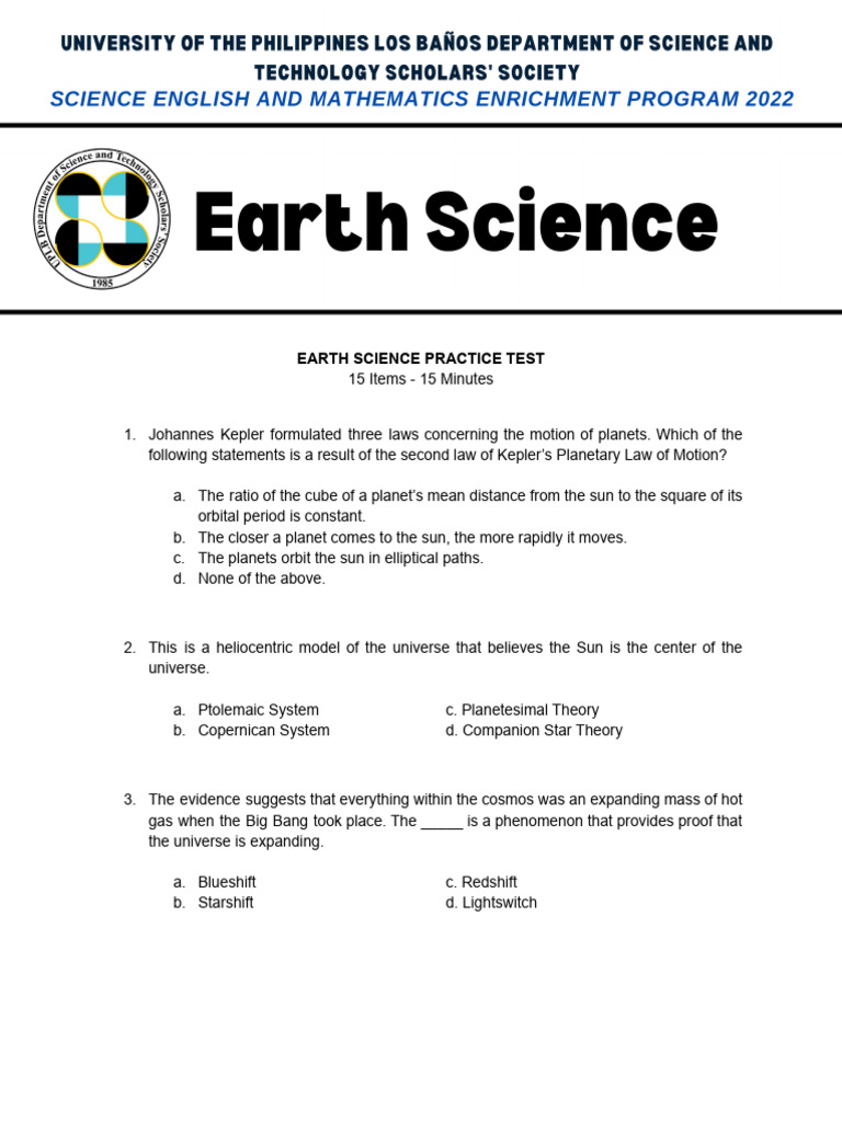 Earth Science Practice Test Questions | PDF | Earth | Atmosphere Of Earth