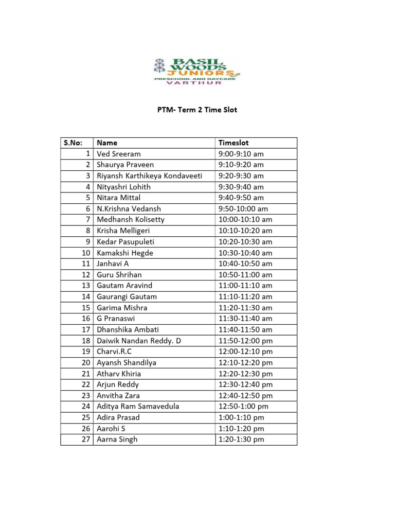 PTM-Term 2 Time Slot | PDF