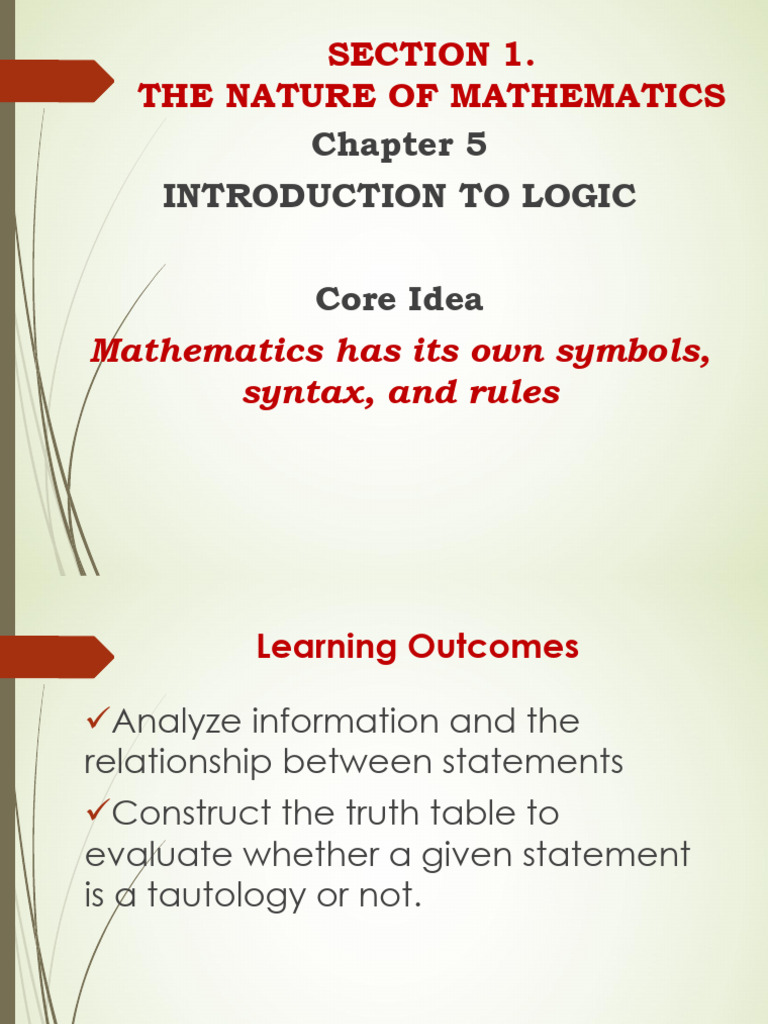 Chap-5.-Intro-to-Logic-1 (shortened) | PDF | Mathematical Logic | Mathematics