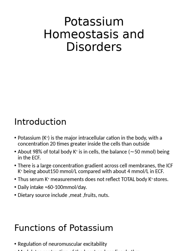 Potassium Homeostasis and Disorders Explained | PDF | Potassium | Chemistry