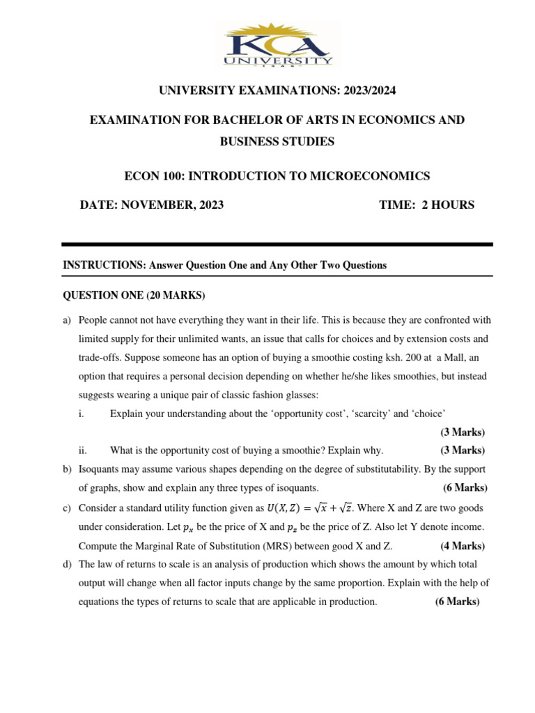 Micro-Econ Past Paper 2 | PDF | Demand | Supply (Economics)