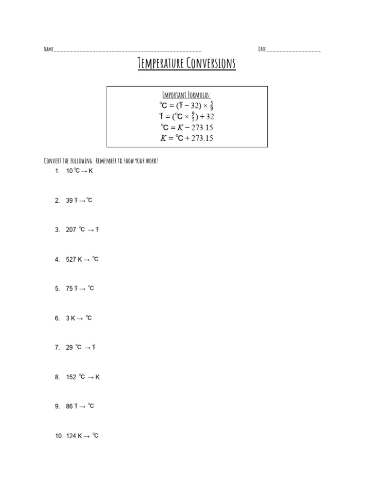 Temperature Conversions: Important Formulas | PDF | Fahrenheit ...