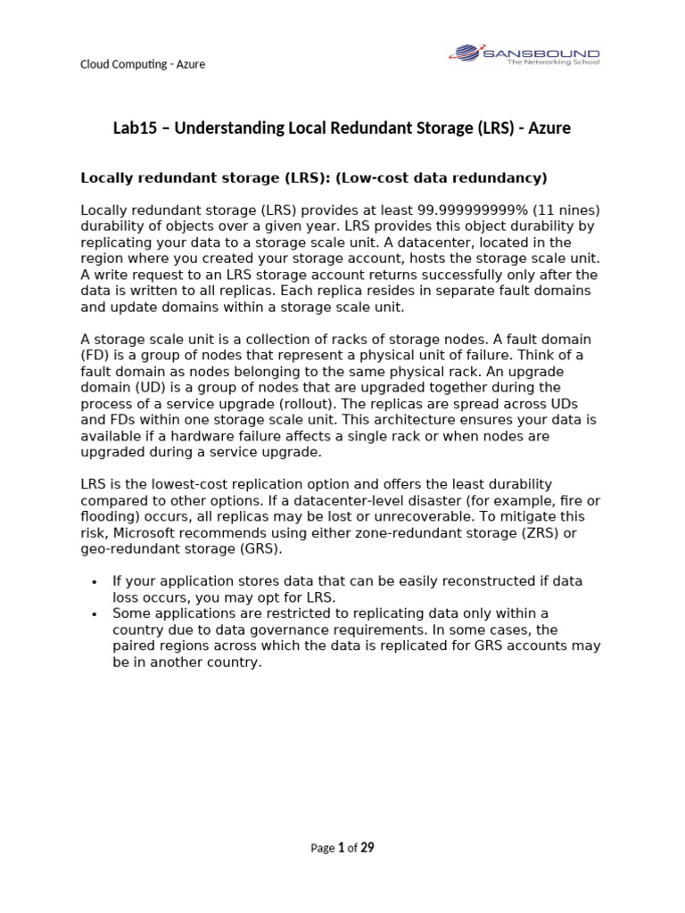 Lab15 - Understanding Locally Redundant Storage (LRS) - Azure | PDF | Microsoft Azure | Cloud ...