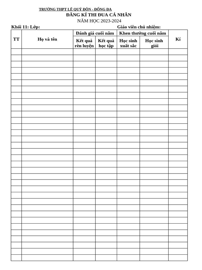 K11-Đăng Ki Thi Đua CA Nhan | PDF