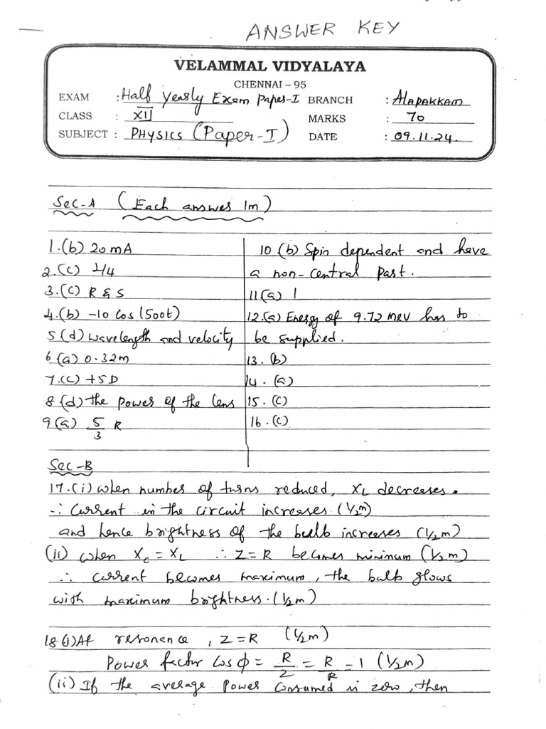 Class 12 - Physics (Paper 1) - H.E AK | PDF