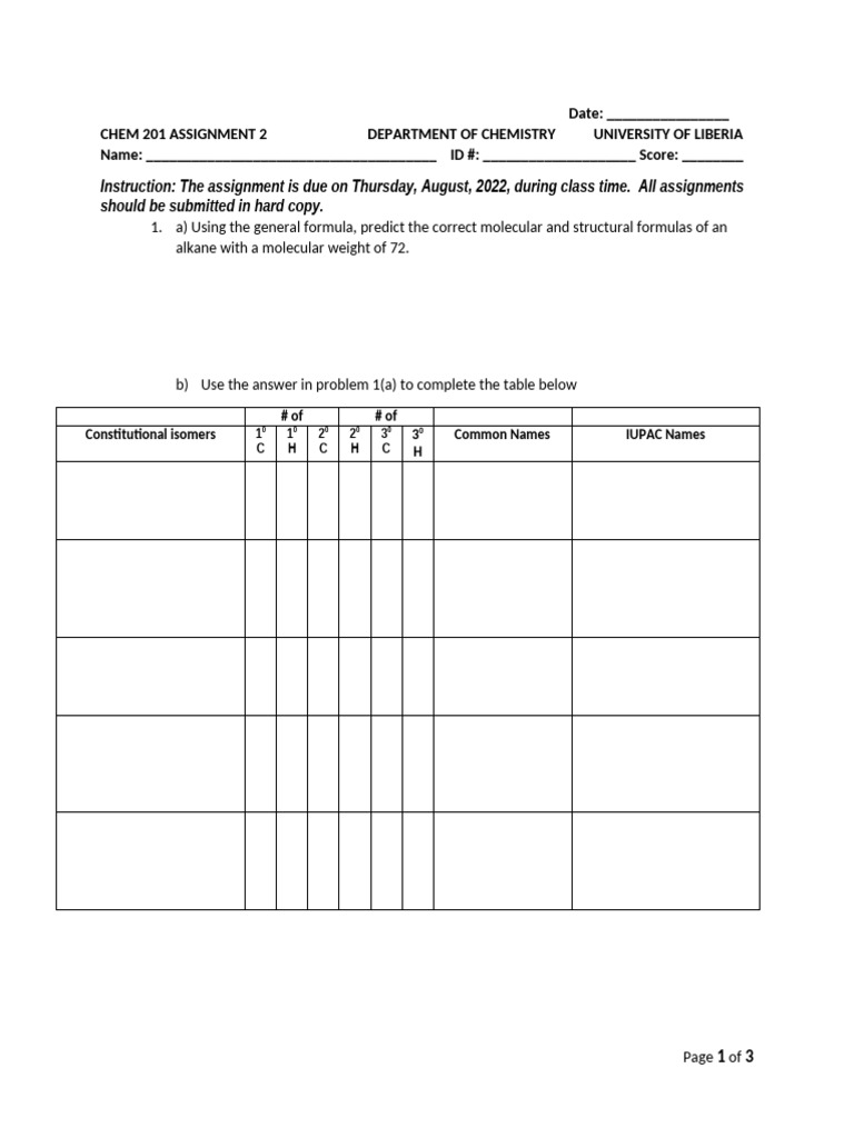 Chem 201 Assignment 2 | PDF