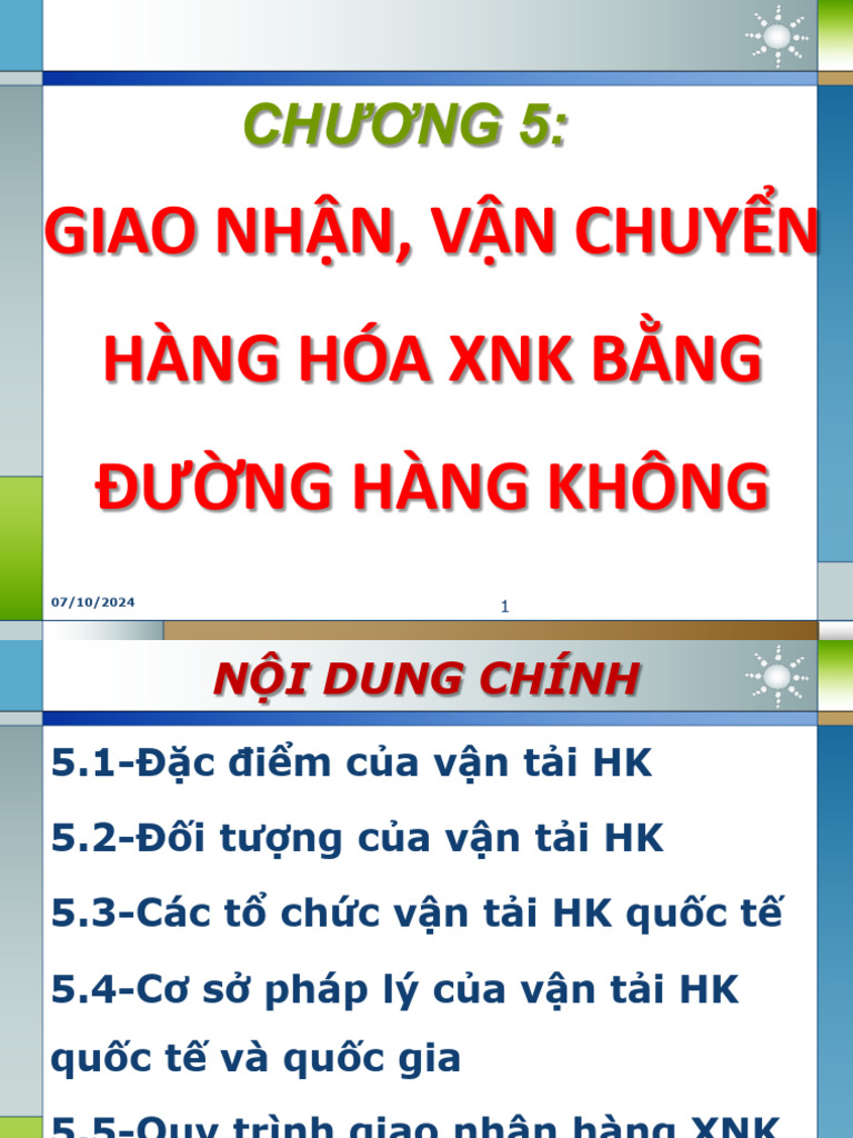 Chương 5 - Giao nhận, vận chuyển hàng hóa bằng đường hàng không - ktvt | PDF