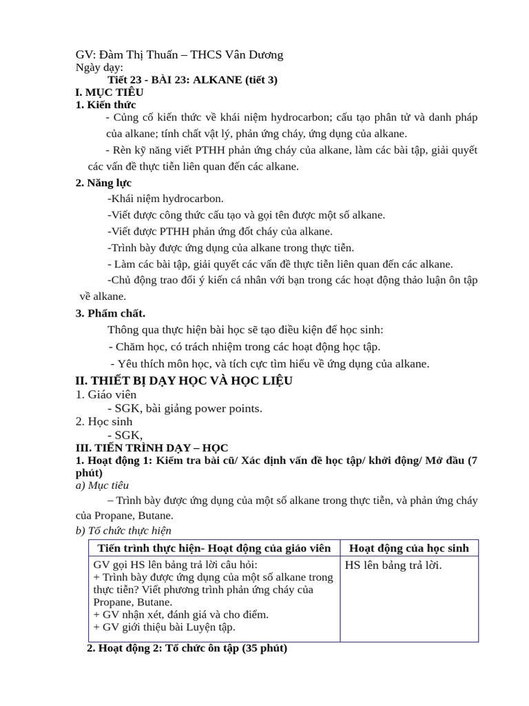 Tiet 23 - BÀI 23 ALKANE | PDF