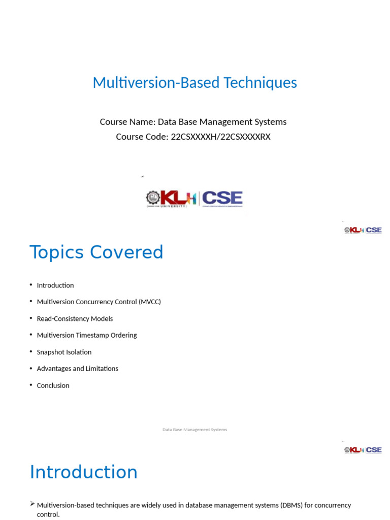Multiversion Based Techniques | PDF | Database Transaction | Databases