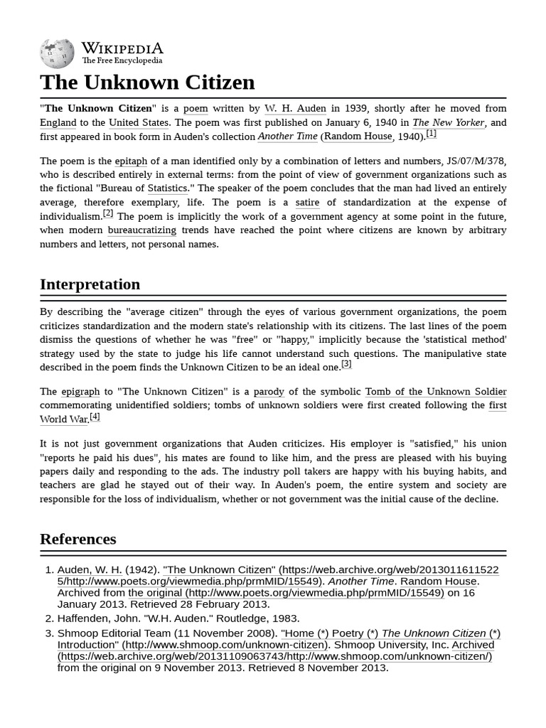 The_Unknown_Citizen | PDF | European Literature | Poems