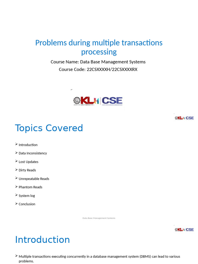 Problems During Multiple Transactions Processing | PDF | Databases | Database Transaction