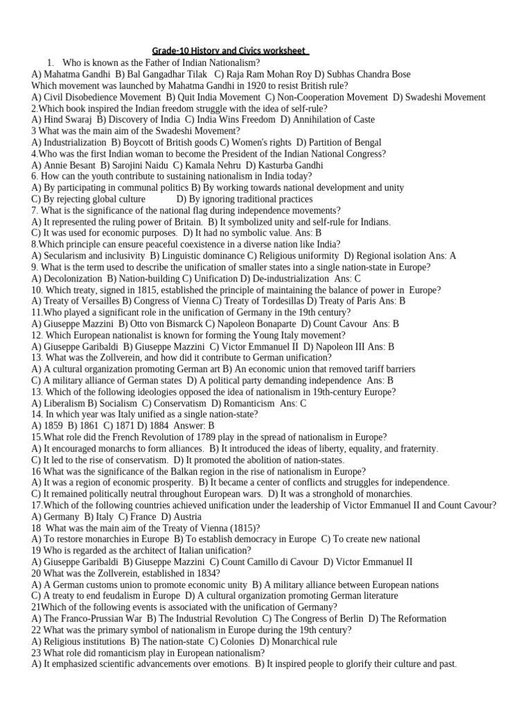 Grade-10 History and Civics Worksheet | PDF | Political Parties | Democracy