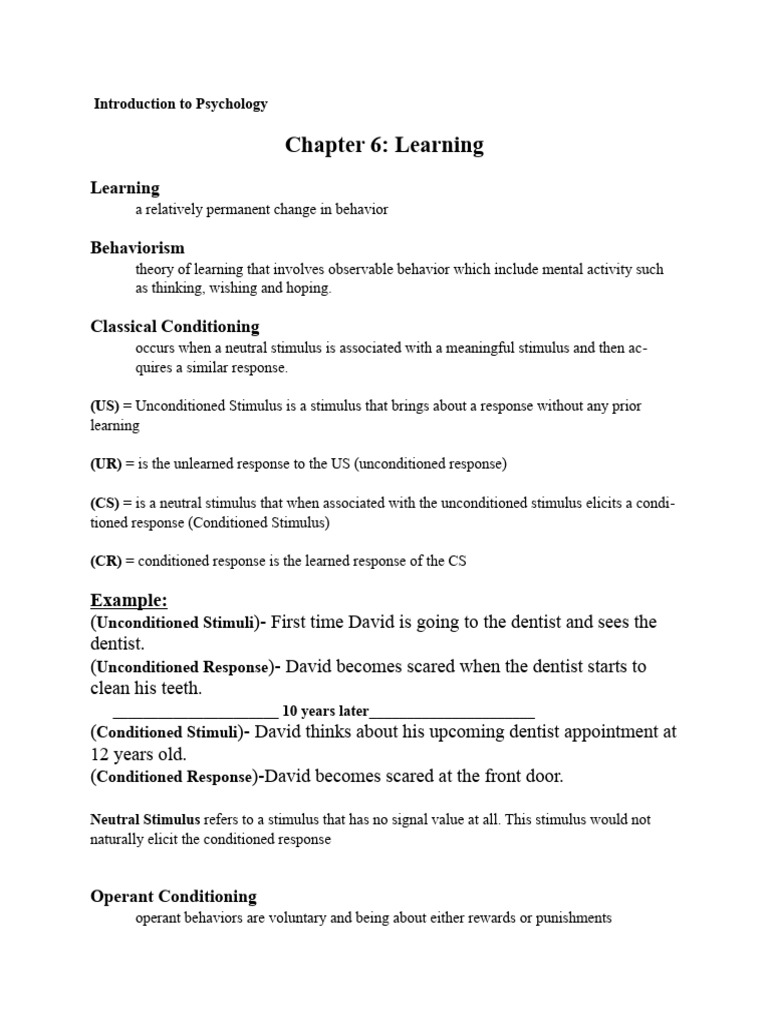 Chapter 6 Learning Notes 8 Pdf Classical Conditioning Reinforcement