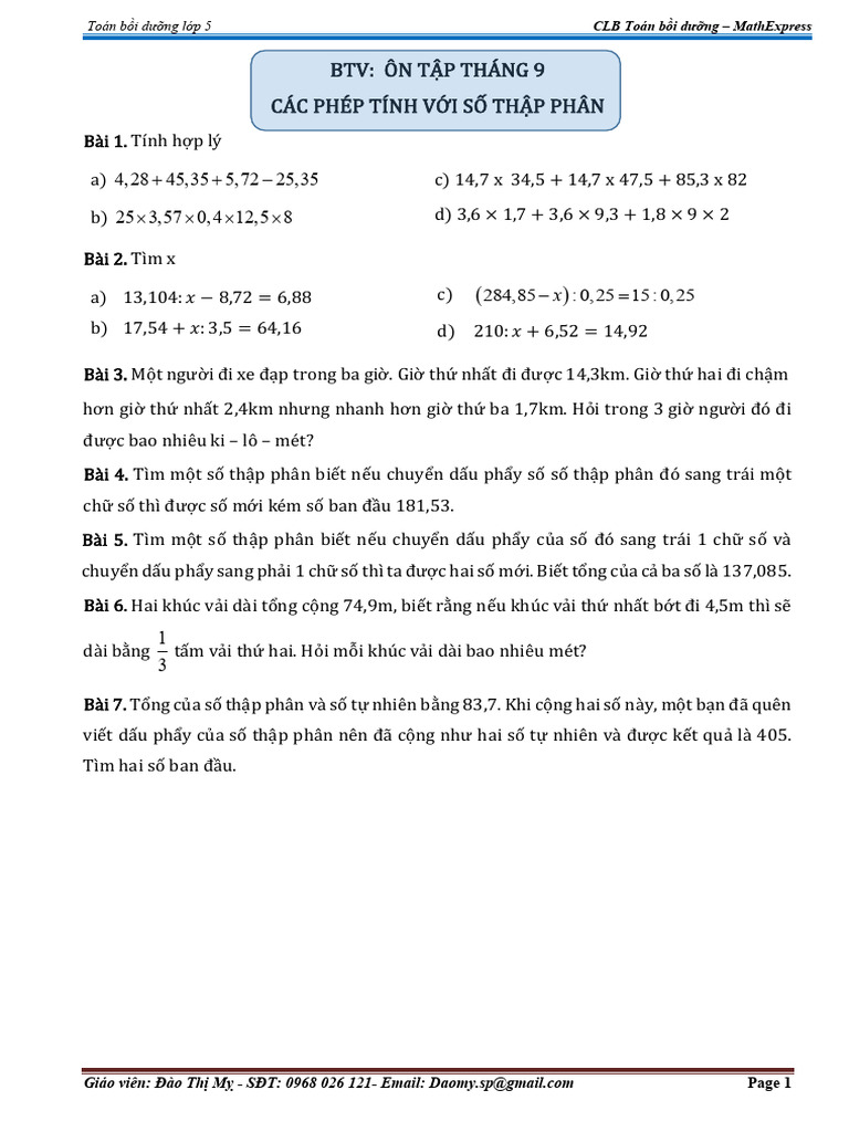(TOÁN 5) -BTVN - ÔN TẬP THÁNG 9 -STP | PDF