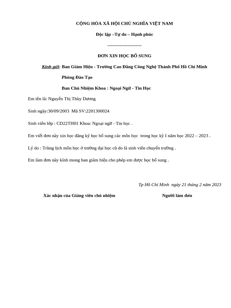 Don Xin Hoc Bo Sung (2) | PDF