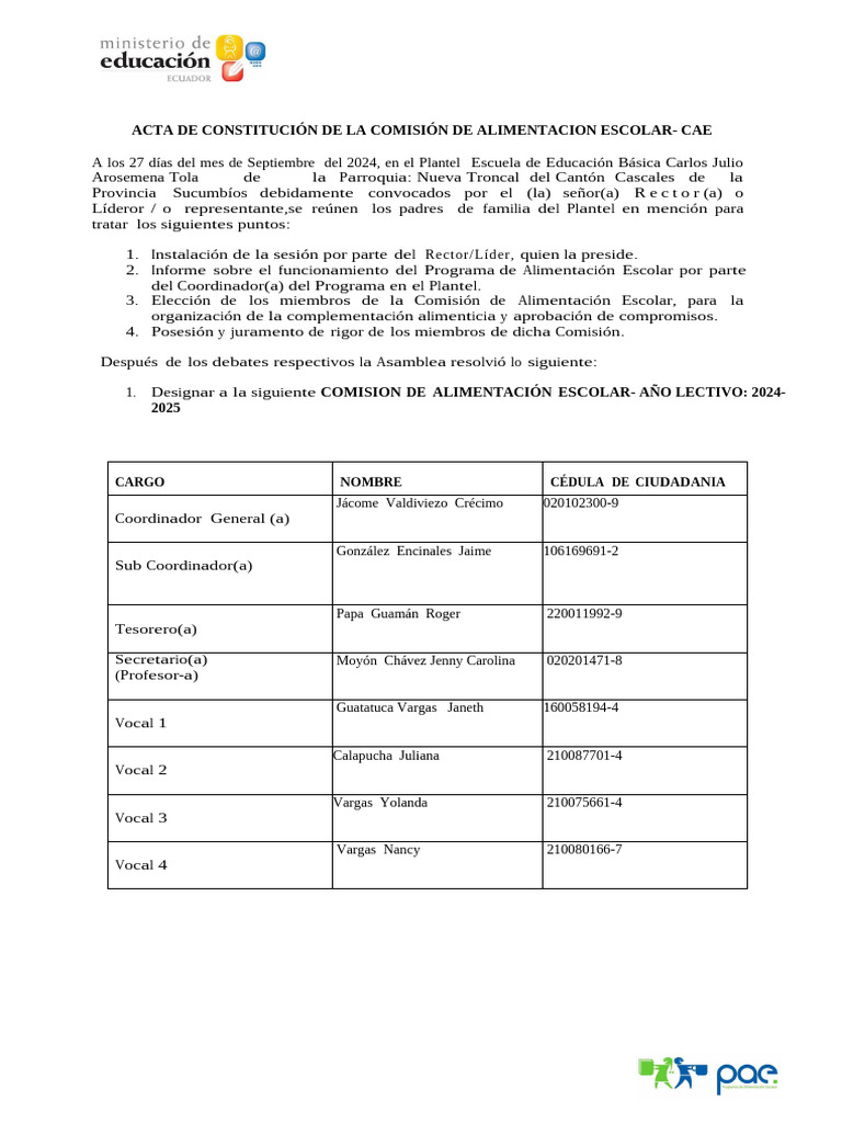 ACTA CONSTITUTIVA CAE COMPLETA 2024-2025 | PDF
