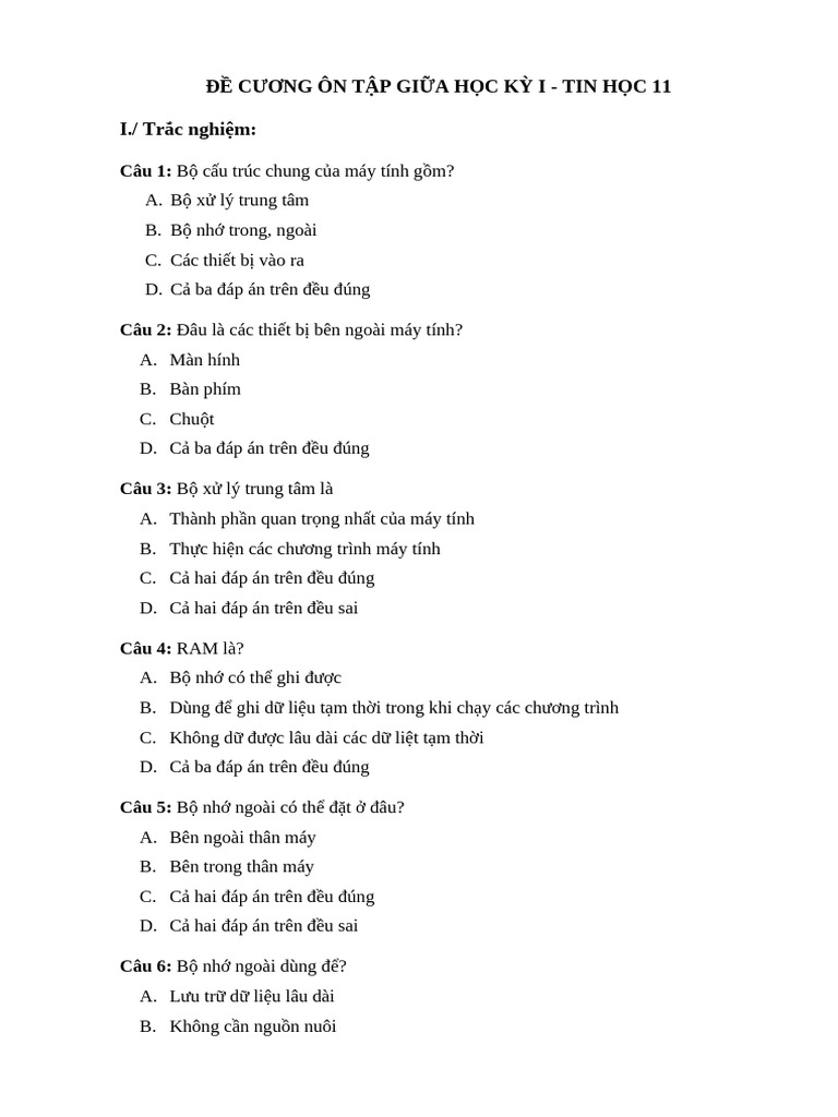 TIN - ĐỀ CƯƠNG GHKI - K11 | PDF