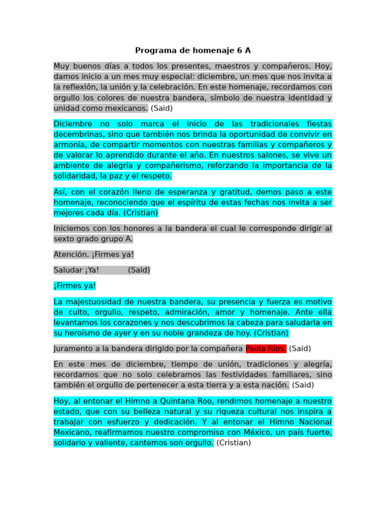 Programa de Homenaje Diciembre | PDF