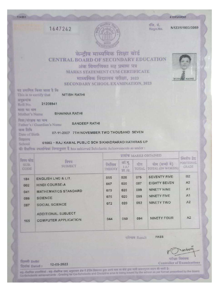 Class X Certificate | PDF